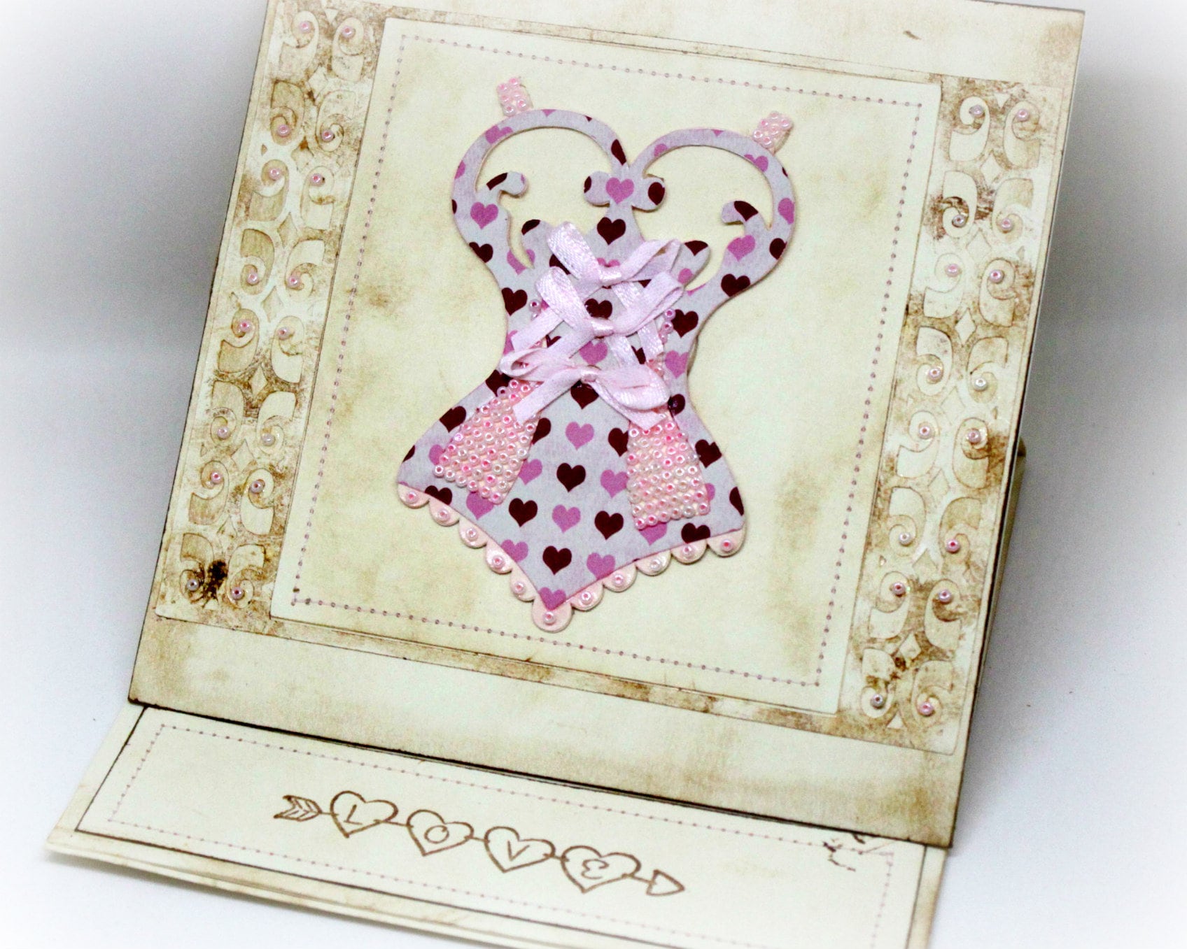 Valentine's Day Card - Pink Corset Greeting Card - Lingerie Easel Card ...