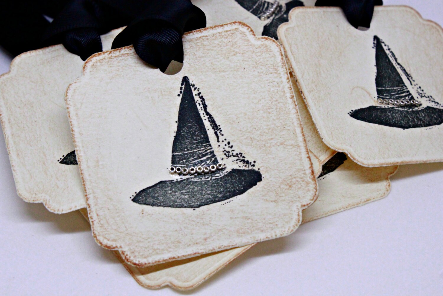 Halloween Gift Tags double Layered Witch Hat Tags Vintage Inspired ...