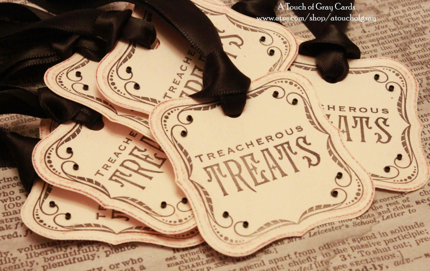 Halloween Gift Tags double Layered Treacherous Treats Tags - Etsy
