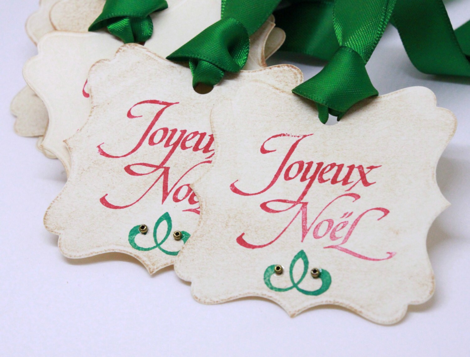 Christmas Tags doubled Layered Joyeux Noel Merry Christmas French ...
