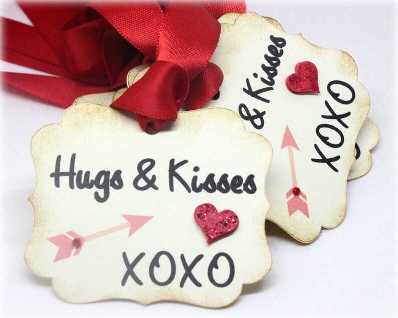 Valentine's Day Tags double Layered Hugs and Kisses Vintage Style Gift ...