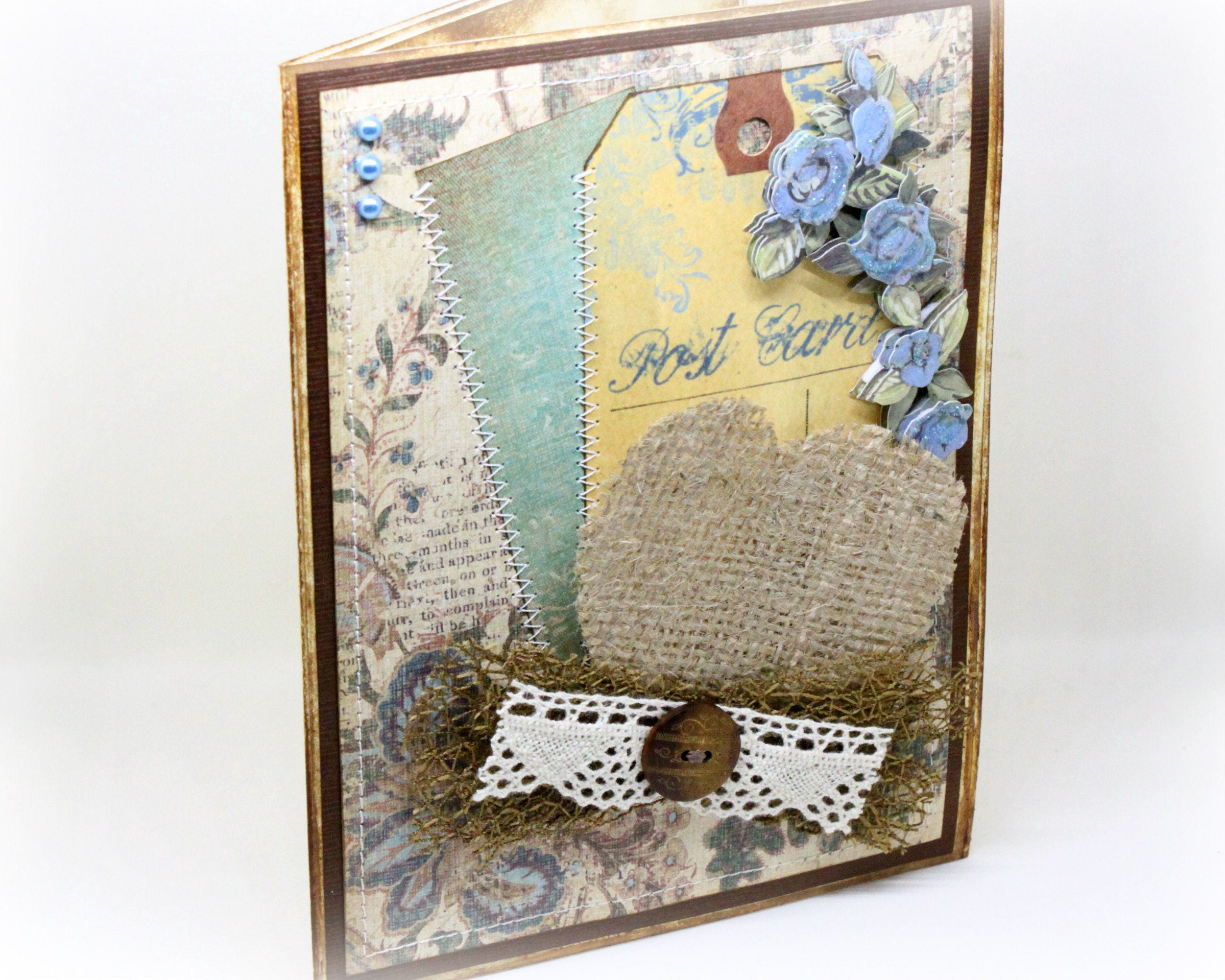 Valentine's Day Card Burlap Valentine Handmade Card Country Chic Rustic ...