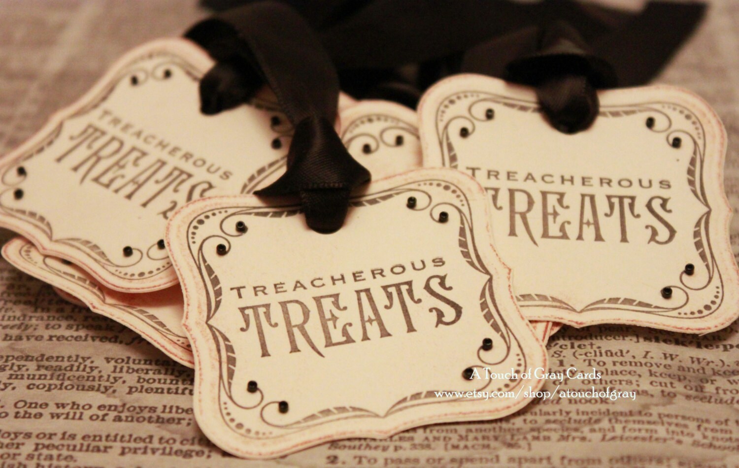 Halloween Gift Tags double Layered Treacherous Treats Tags - Etsy