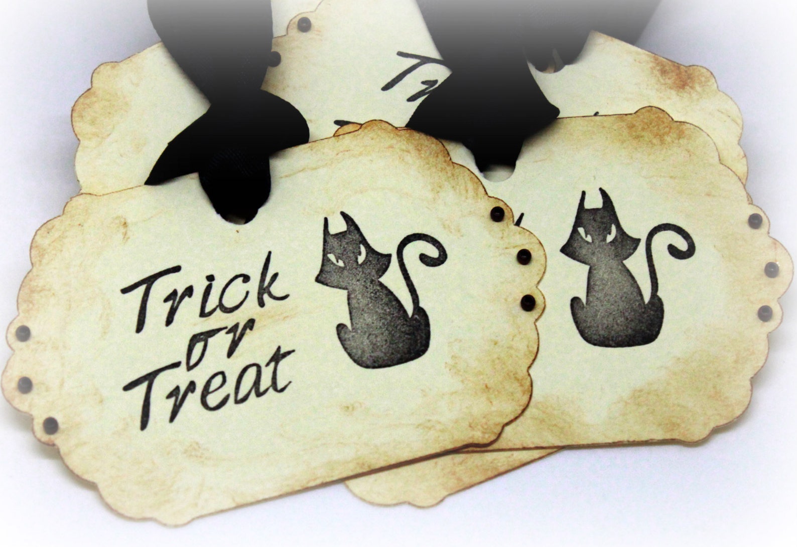 Halloween Gift Tags double Layered Trick or Treat Tags Black Cat Tags ...
