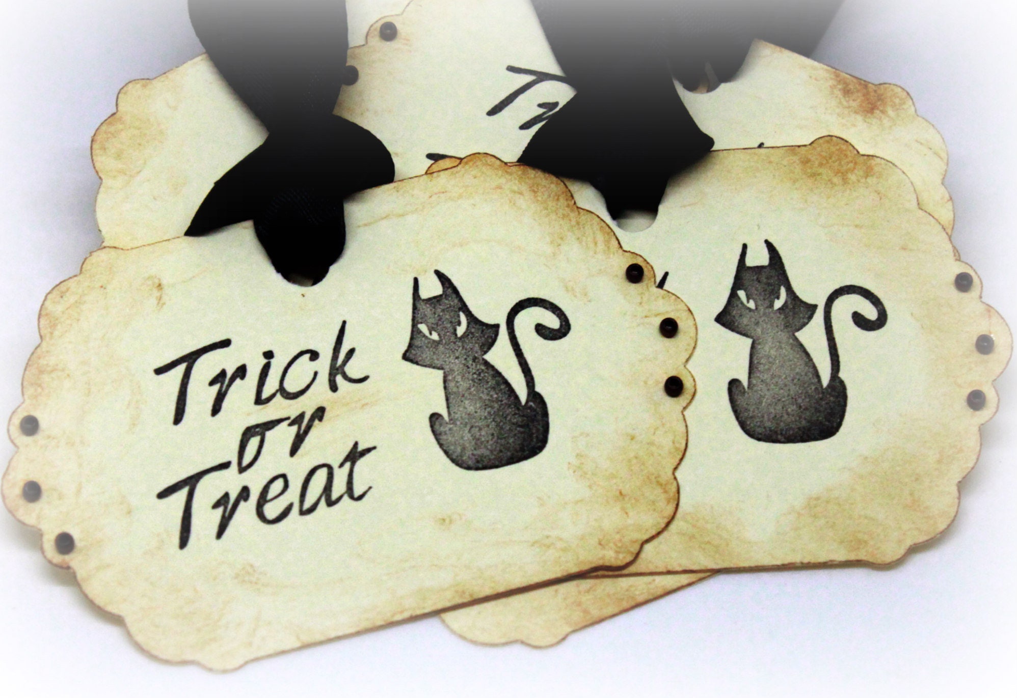 Halloween Gift Tags double Layered Trick or Treat Tags Black Cat Tags ...