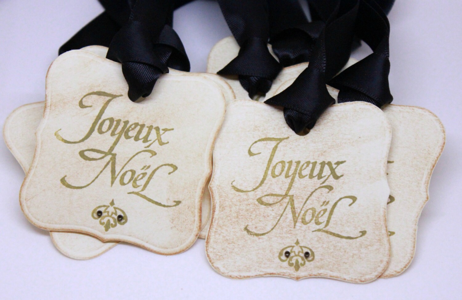 Christmas Tags doubled Layered Joyeux Noel Merry Christmas French ...