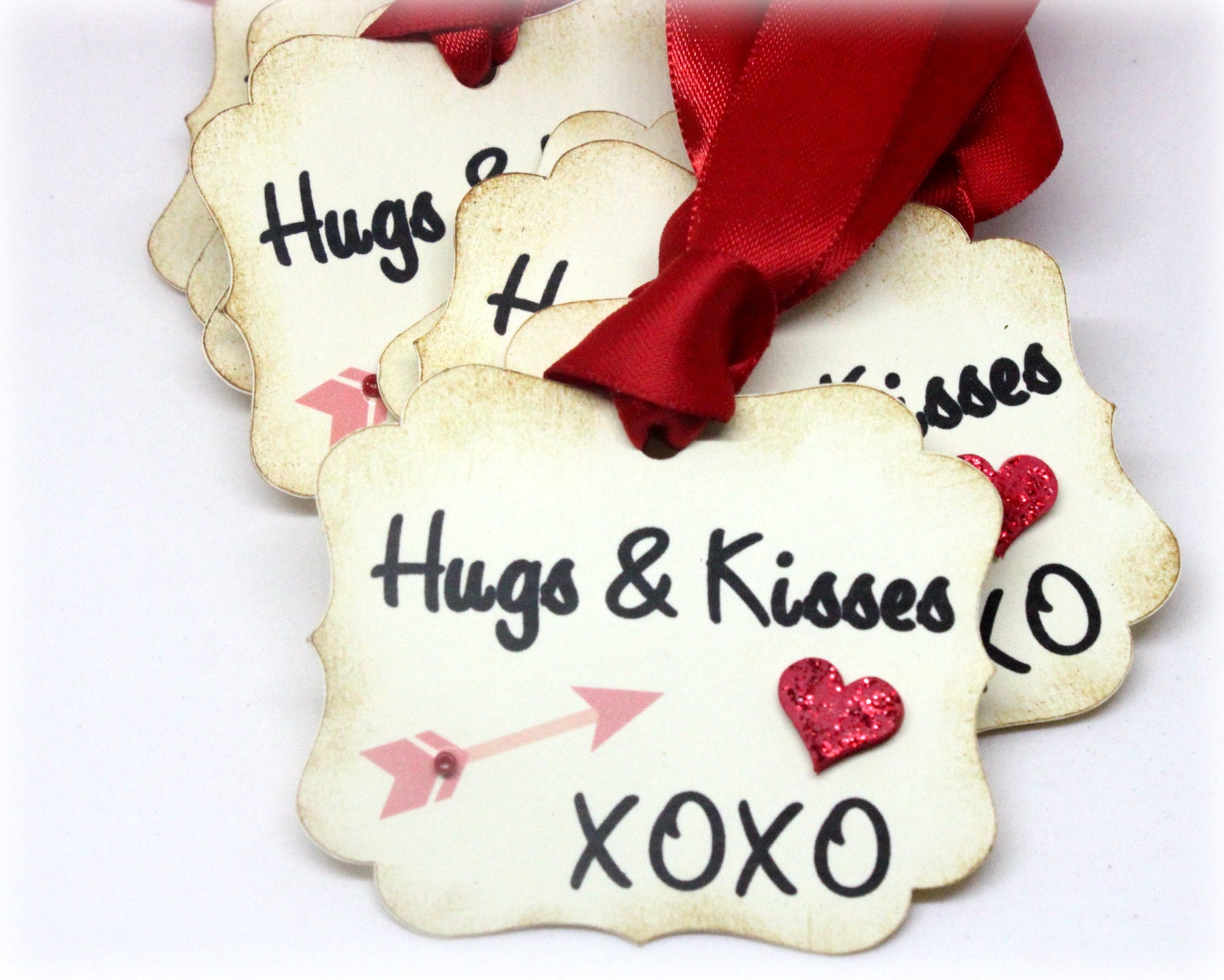 Valentine's Day Tags double Layered Hugs and Kisses Vintage Style Gift ...