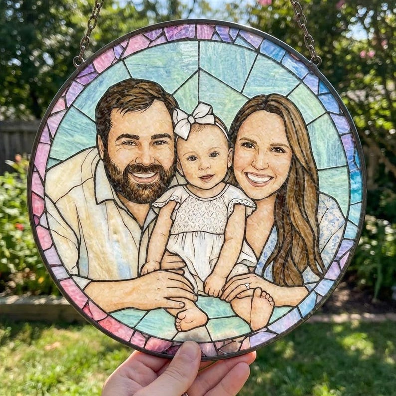 Custom Family Photo Stained Glass Suncatcher, Suncatcher Keepsake ...
