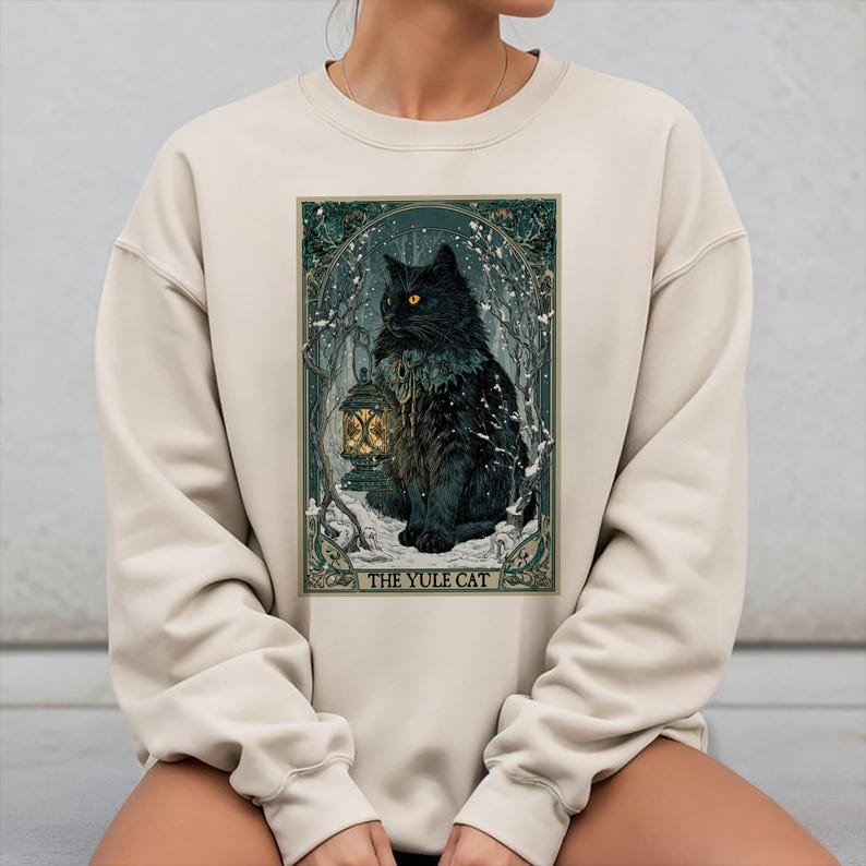 The Yule Cat Tarot Card Christmas Sweatshirt, Icelandic Folklore Gothic ...