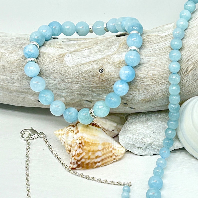 AAAAA Aquamarine Beaded Stretch Bracelet, 6mm, 8mm & 10mm, Custom Sizes ...