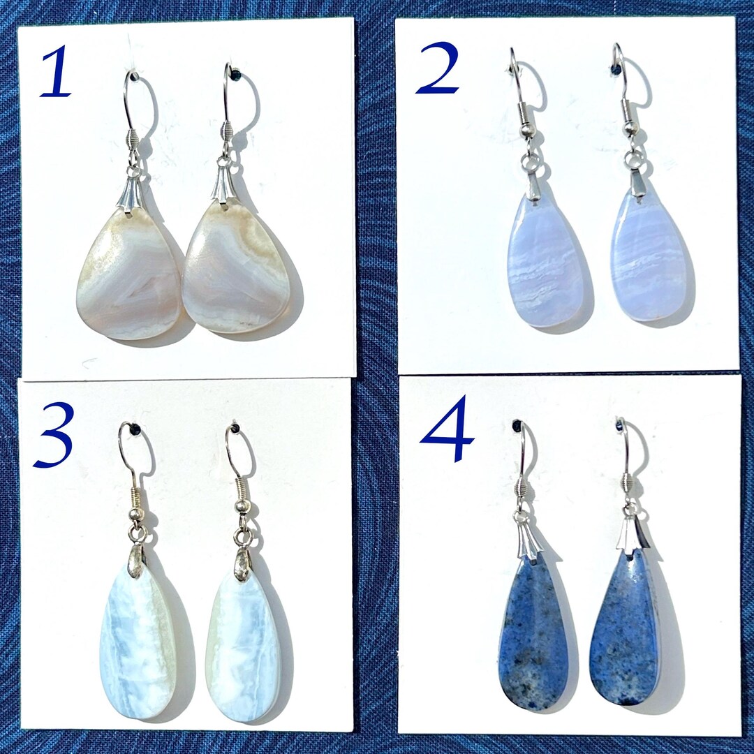 Dangly, Drop, Dangle Pierced Earrings, Genuine Natural Gemstones, Agate ...