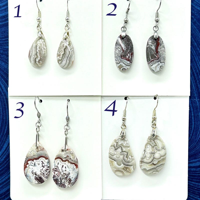 Gray Lace Agate Earrings - Etsy