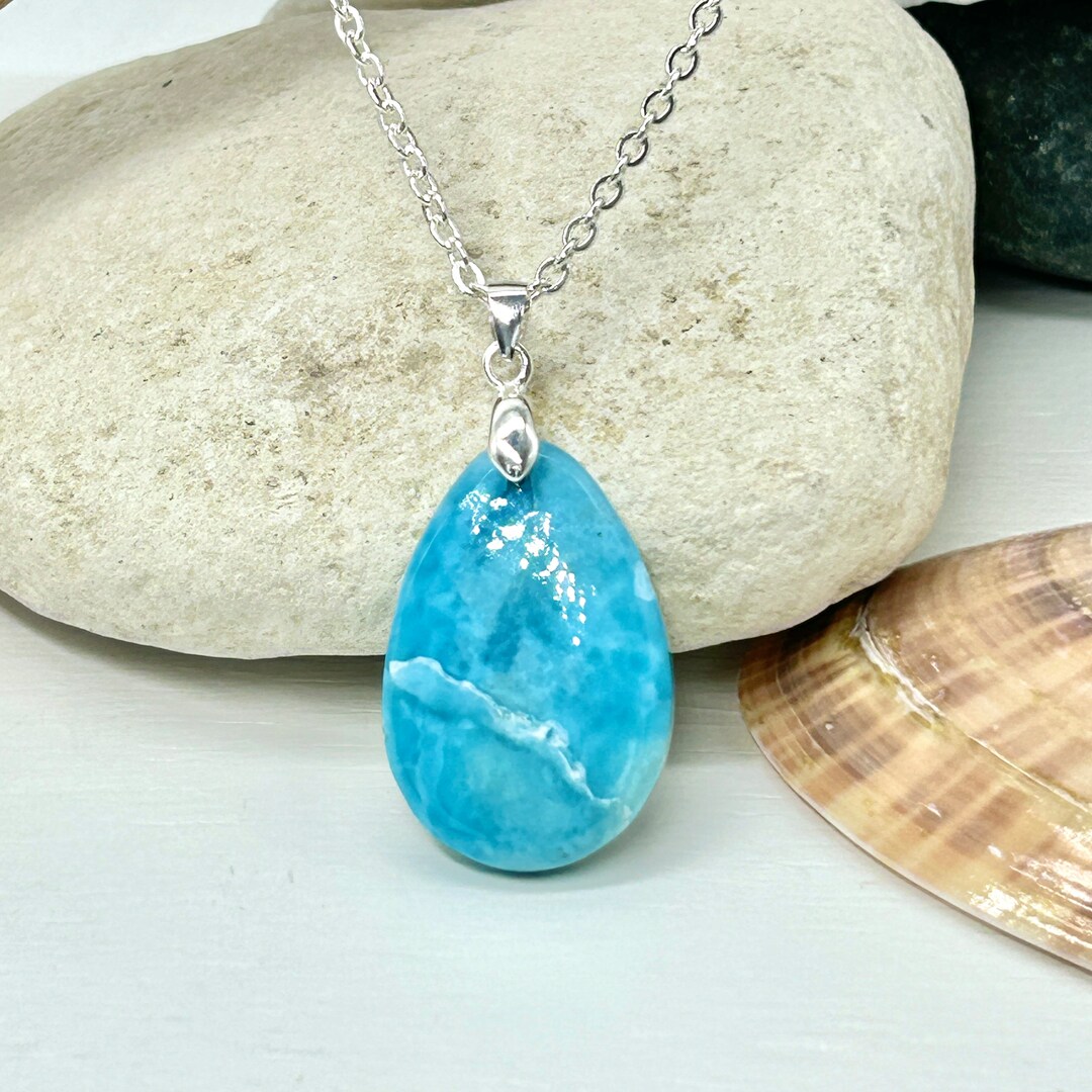 Dominican Larimar Gemstone/natural Stone on .925 Sterling Silver Bail ...