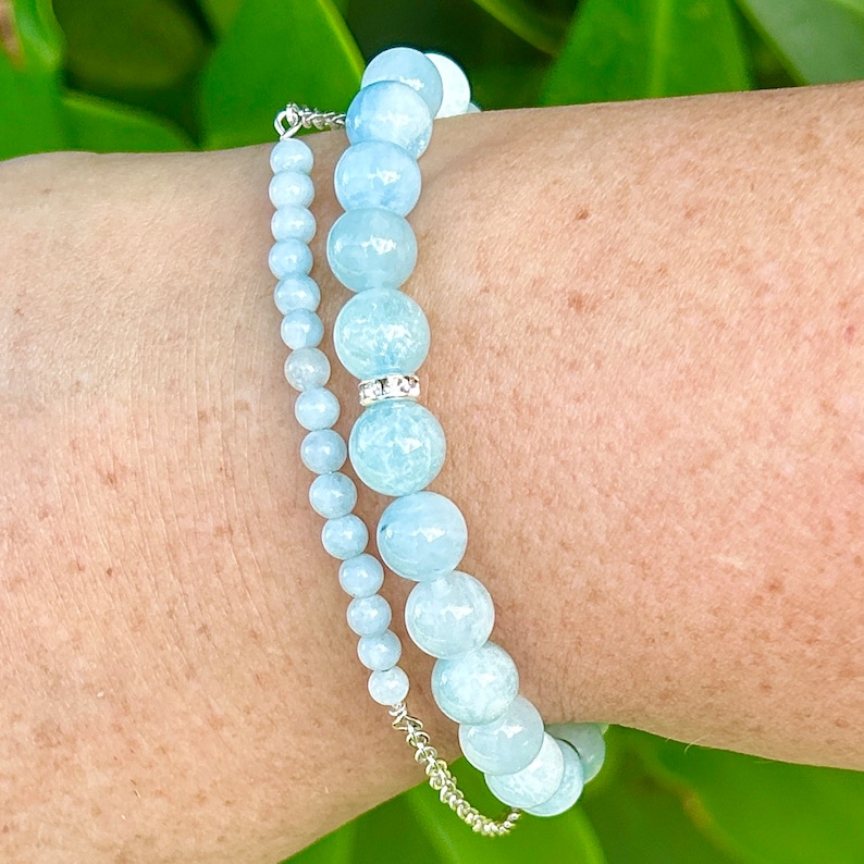 AAAAA Aquamarine Beaded Stretch Bracelet, 6mm, 8mm & 10mm, Custom Sizes ...