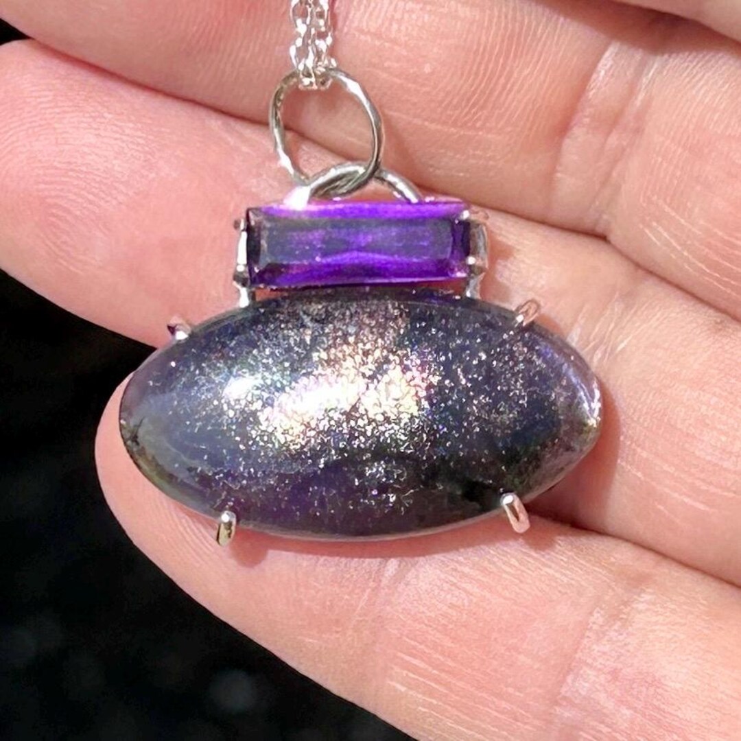 Iolite Sunstone Pendant: Sterling Silver, Lab Amethyst Necklace - Etsy