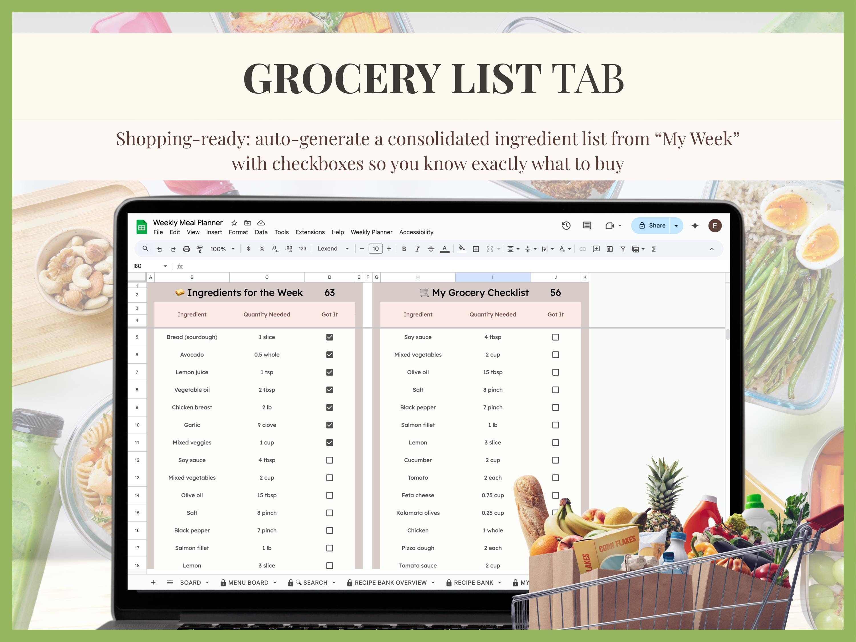 Digital Weekly Meal Planner: Google Sheets Recipe Organizer & Grocery ...