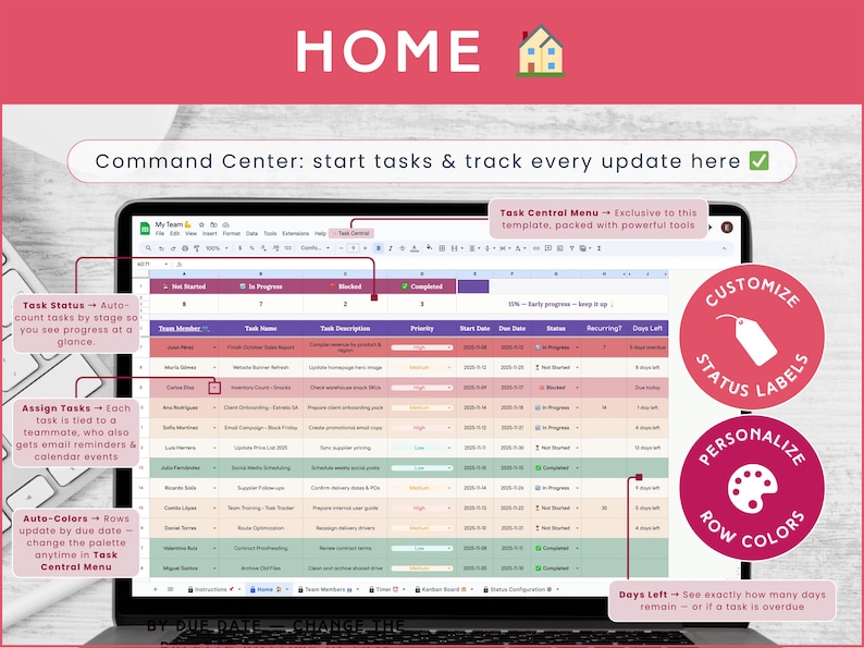 Team Task Tracker | Google Sheets, Google Calendar Sync (digital ...