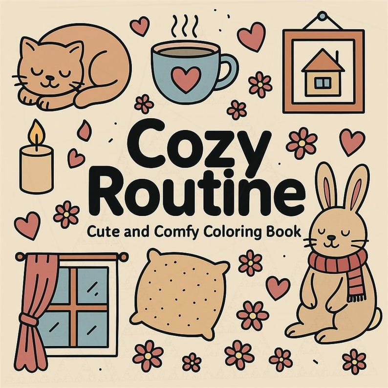 Cozy Routine Coloring Book for Kids & Adults, 90 Pages Cute and Comfy ...