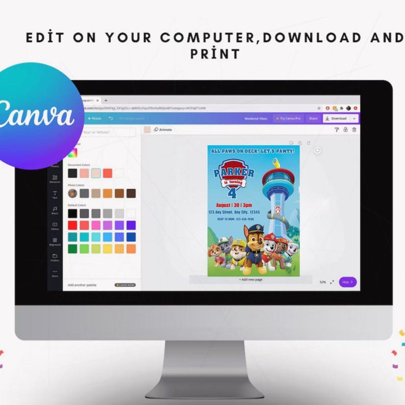 Editable Paw-ty Birthday Invitation Template | Puppy Patrol Pup Crew ...