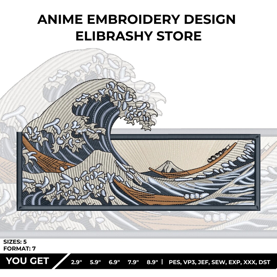 Japanese Ocean Wave Embroidery Design | Traditional Seascape Art - Etsy