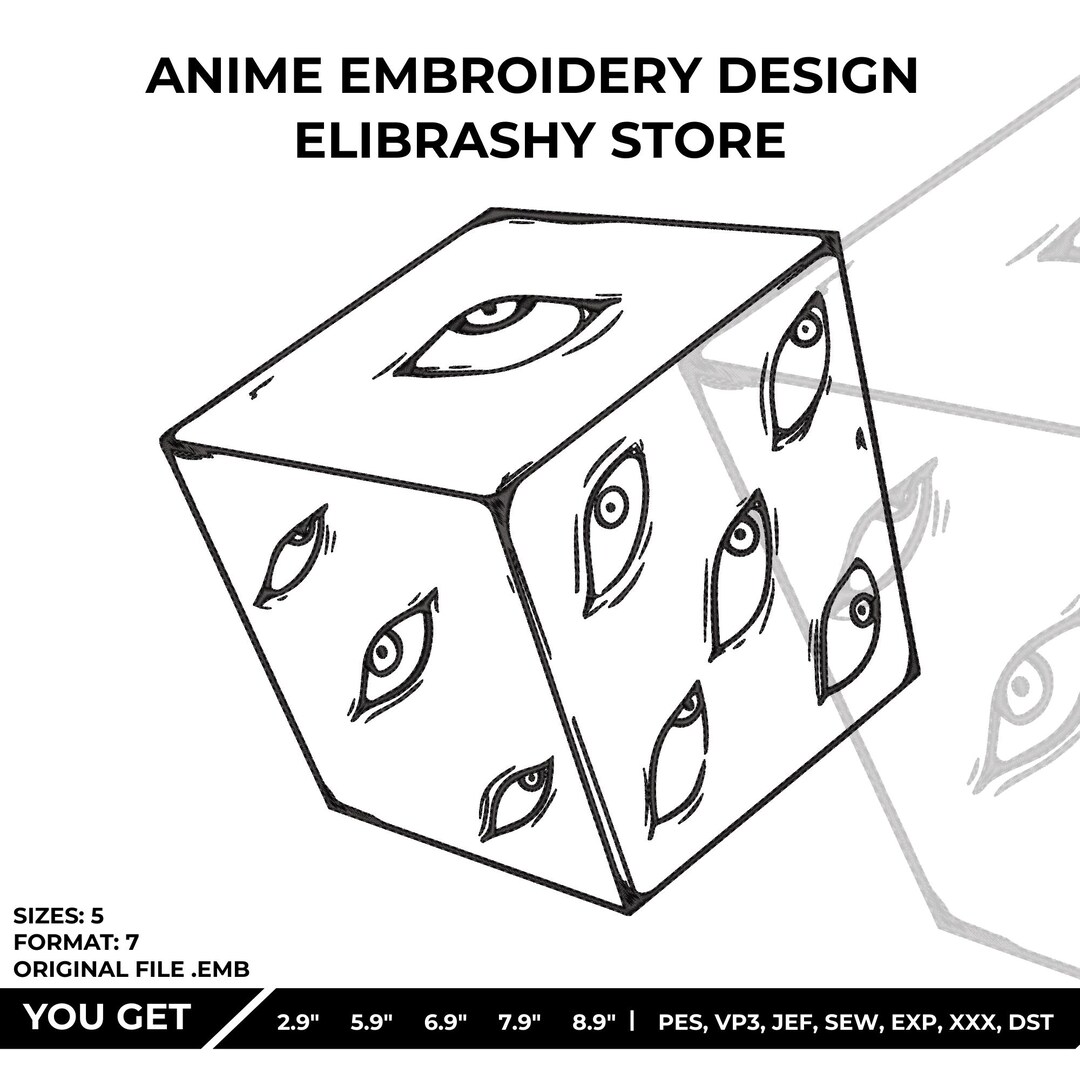 Prison Cube Embroidery Design: Anime Eye Dice, Dark Manga Cosplay ...