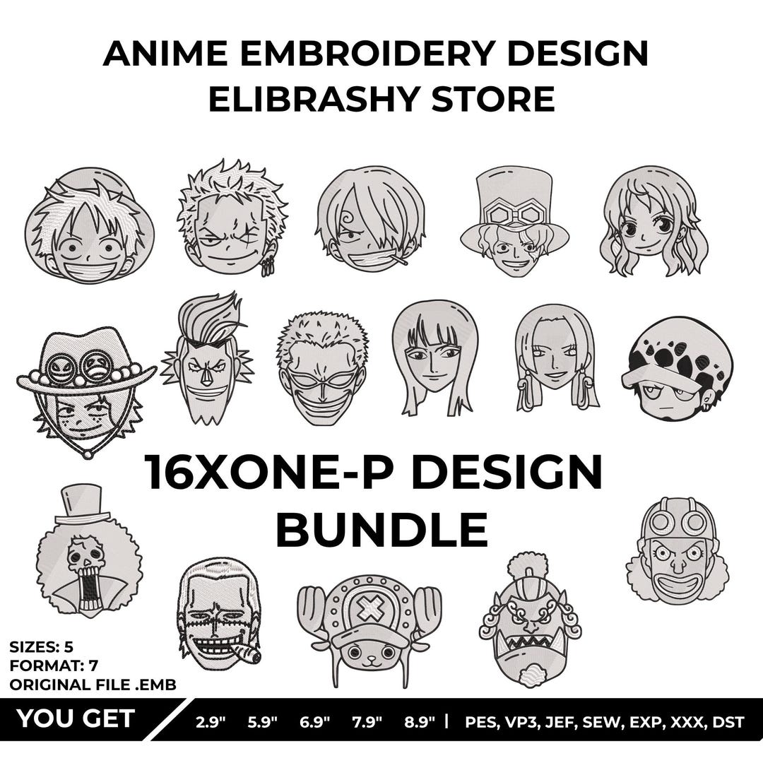 Anime Pirate Crew Embroidery Designs: 16-design Bundle (instant ...