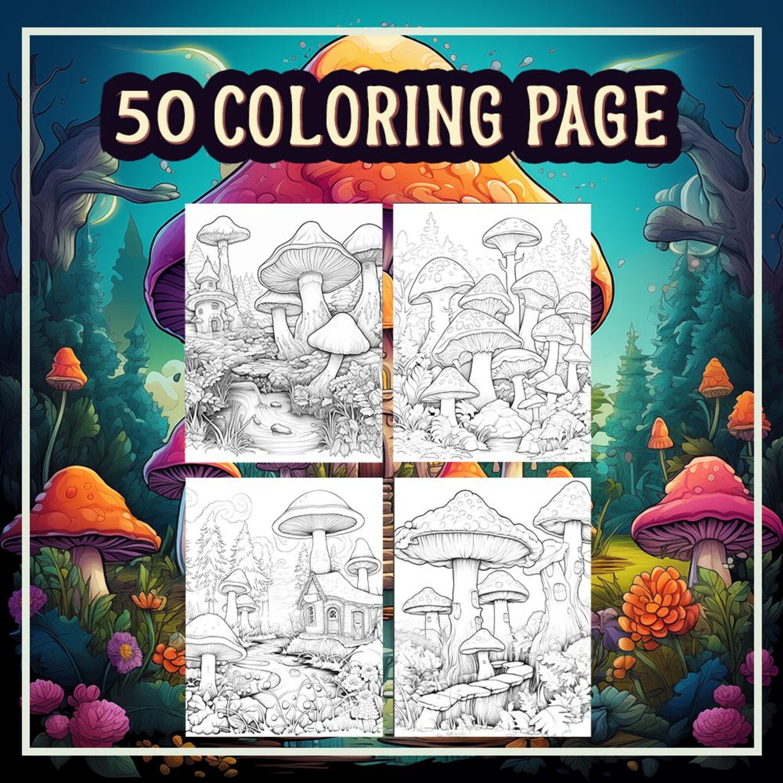 Magical Forest Mushroom Coloring Book: 50 Enchanted Designs (PDF ...