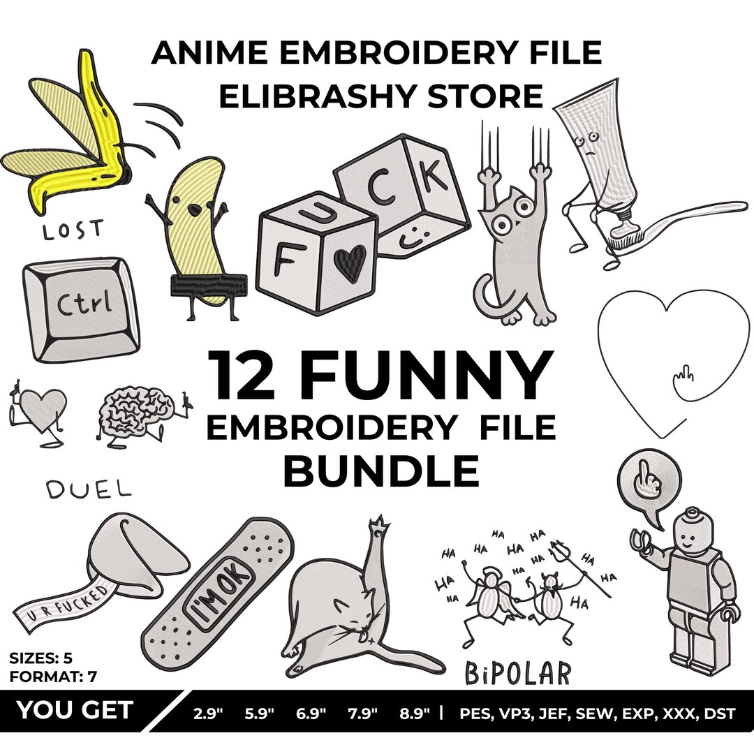 Funny & Dark Humor Embroidery Designs Bundle | 12 Sarcastic Emotional ...
