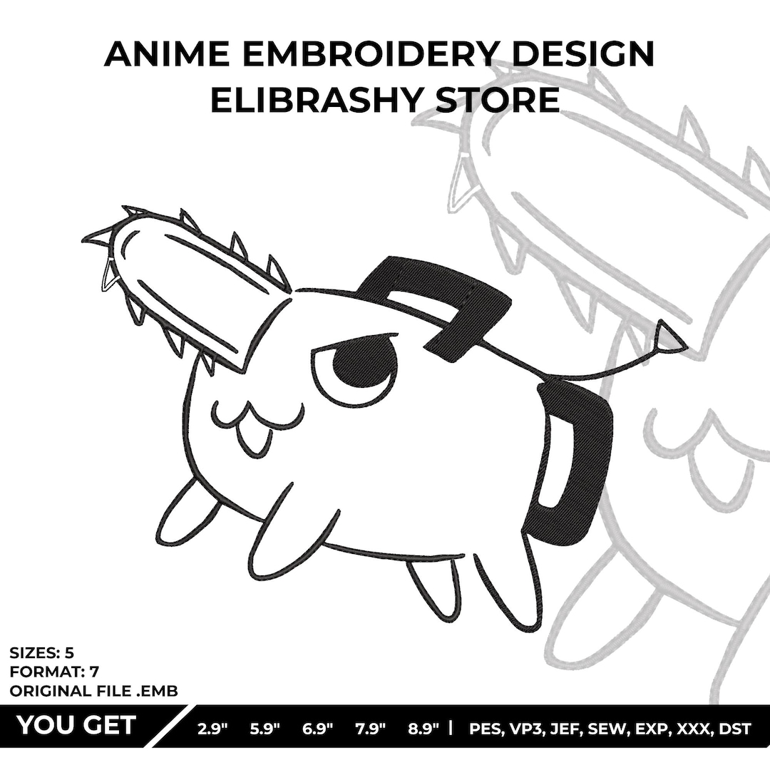 Chainsaw Dog Embroidery Design: Anime Pochi Style (5 Sizes, Digital ...