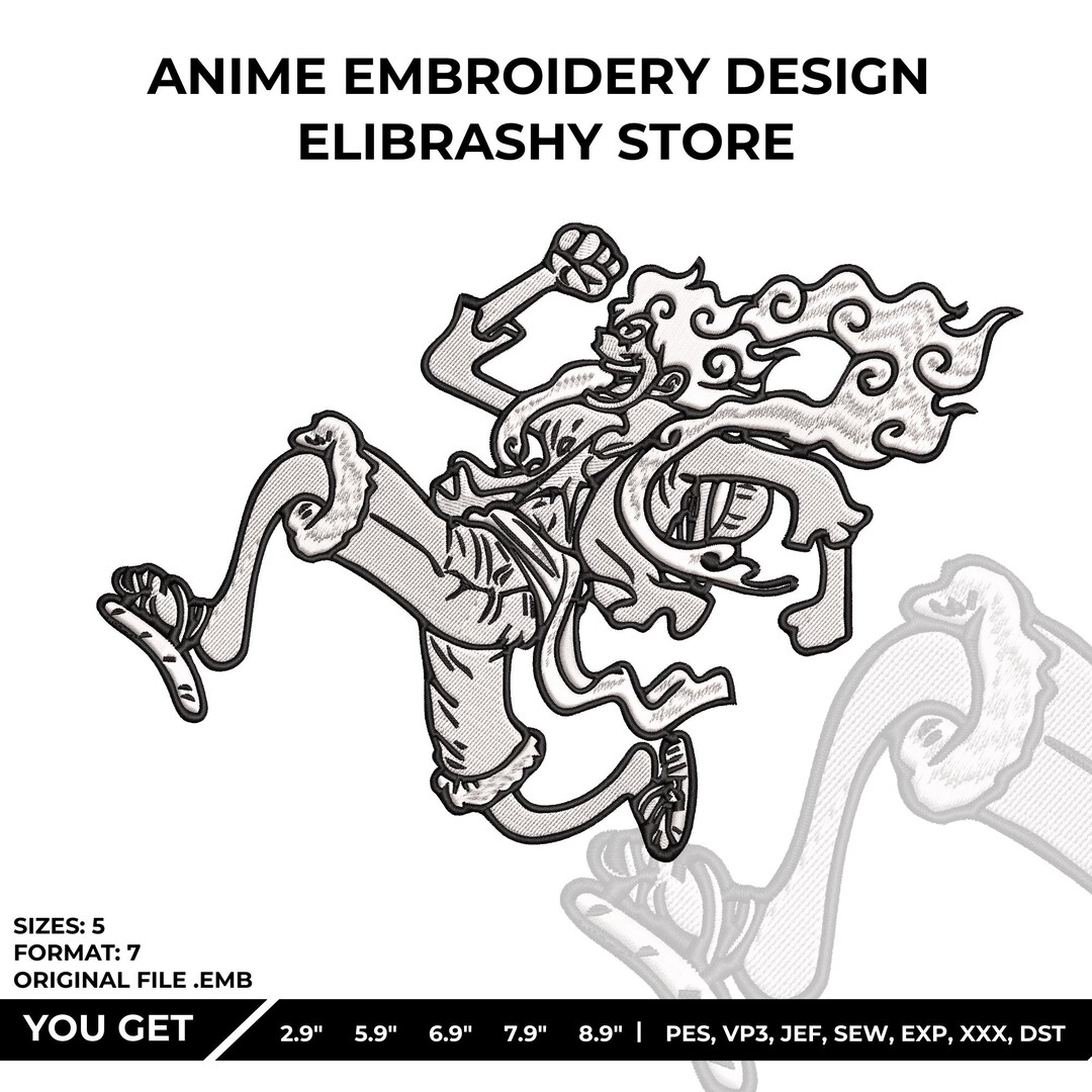 Laughing Hero Embroidery Design: Anime-inspired Gear Style | 5 Sizes ...