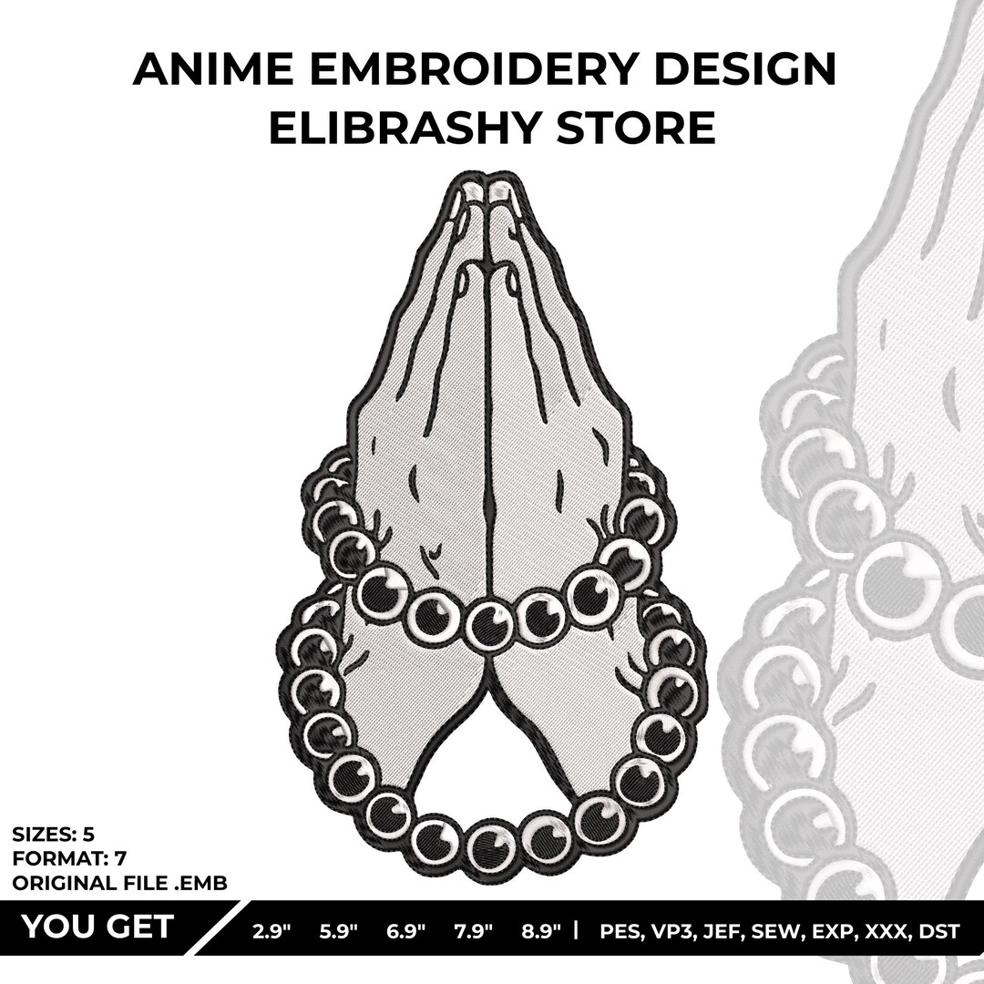 Anime Prayer Hands Embroidery Design: Beaded Detail (5 Sizes) (instant ...