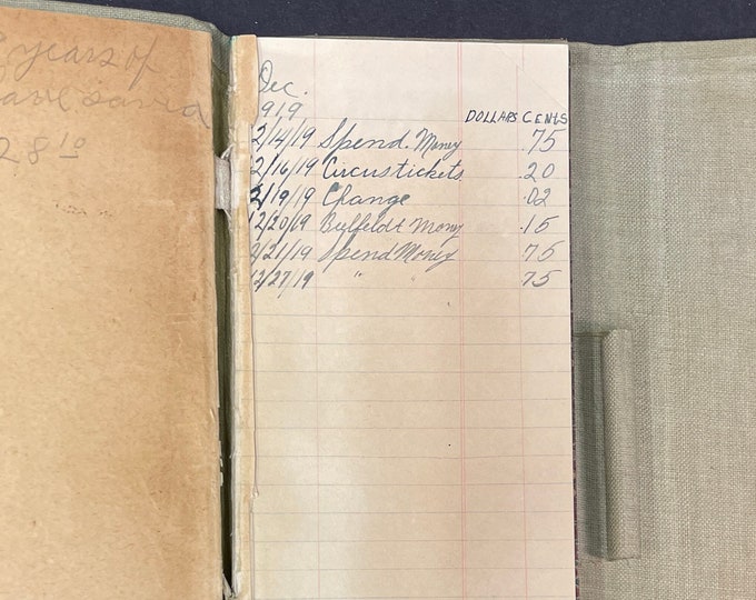 1940s Tri-fold Pocket-sized Folding Ledger Bank Book Fabric Hard Cover ...