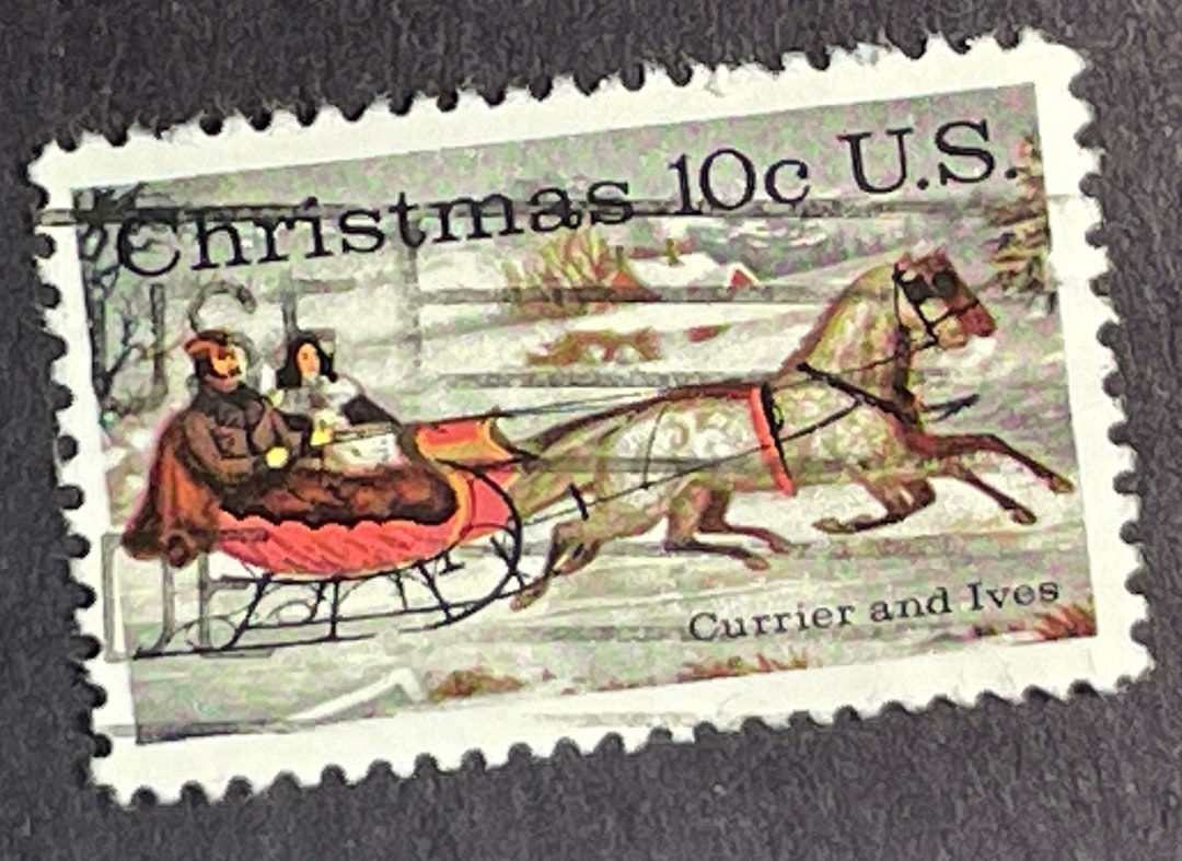 Ten (10) Christmas Currier & Ives Sled Ride 8 Cent Stamps - Etsy