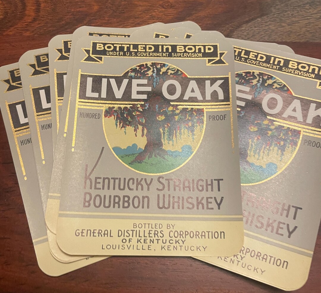 Live Oak Kentucky Straight Bourbon Whiskey Bottle Labels - Antique ...