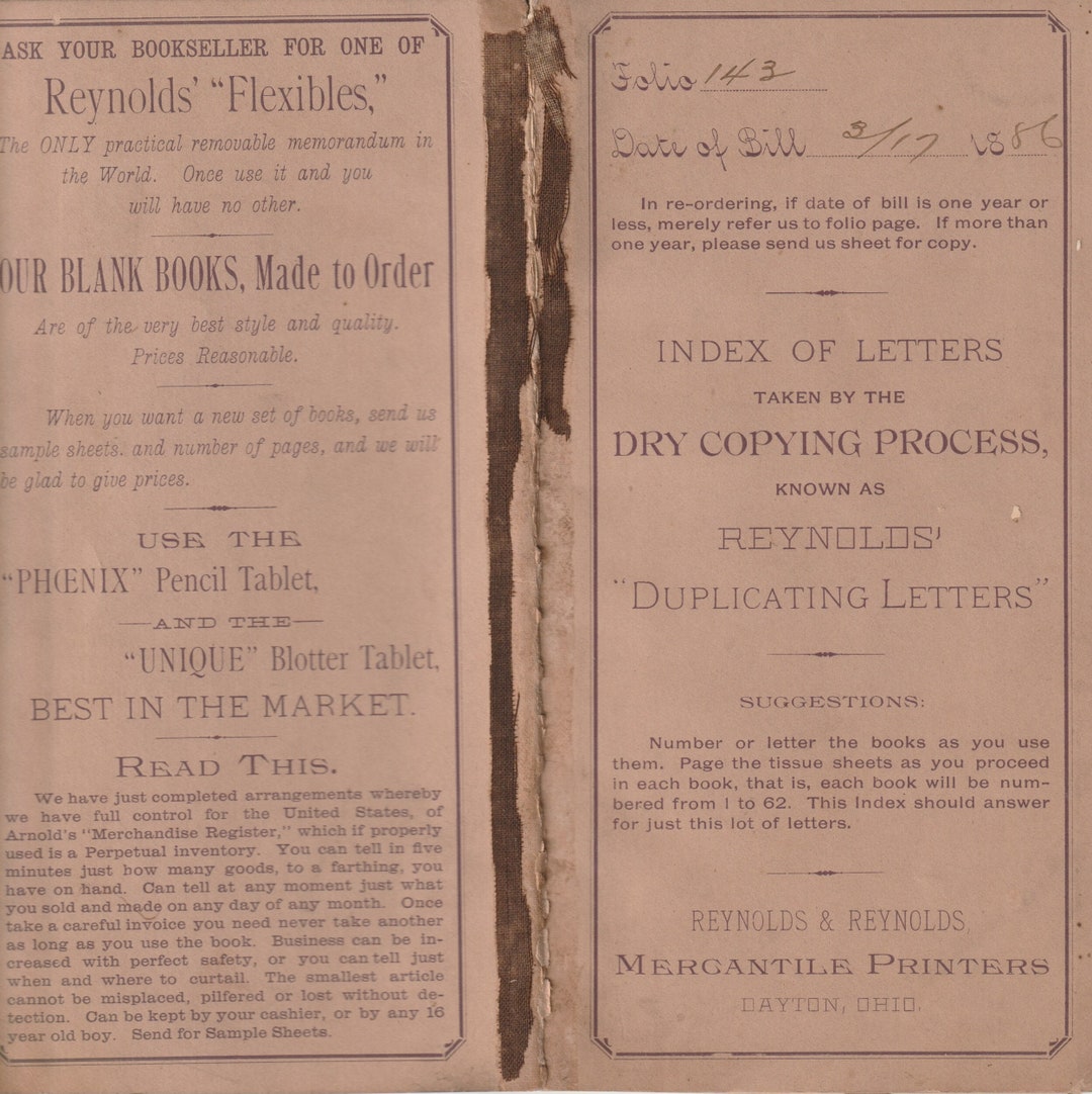 Digital Download 1880s Folio-journal Blank Book index of Letters ...
