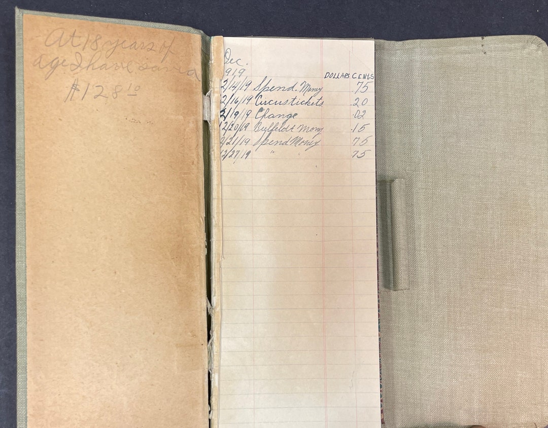 1940s Tri-fold Pocket-sized Folding Ledger Bank Book Fabric Hard Cover ...