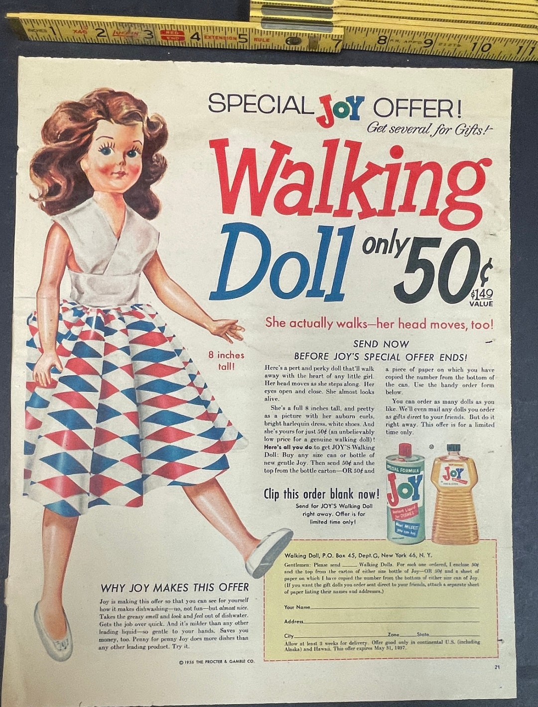 Large 1954 Walking Doll Ad From JOY Dishwashing Liquid - Etsy
