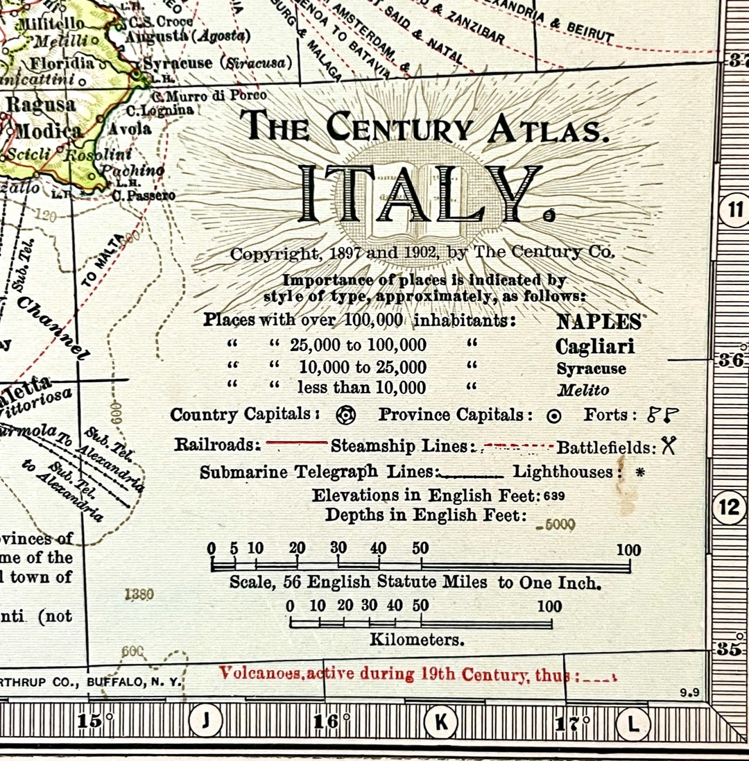 Antique 1902 Century Atlas Maps of Italy, Italy Central Southern, and ...