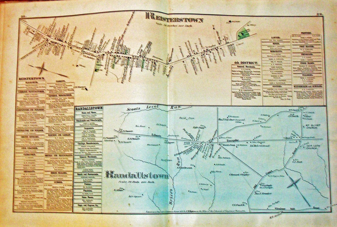Antique Map of Reisterstown & Randallstown From GM Hopkins' 1877 Atlas ...