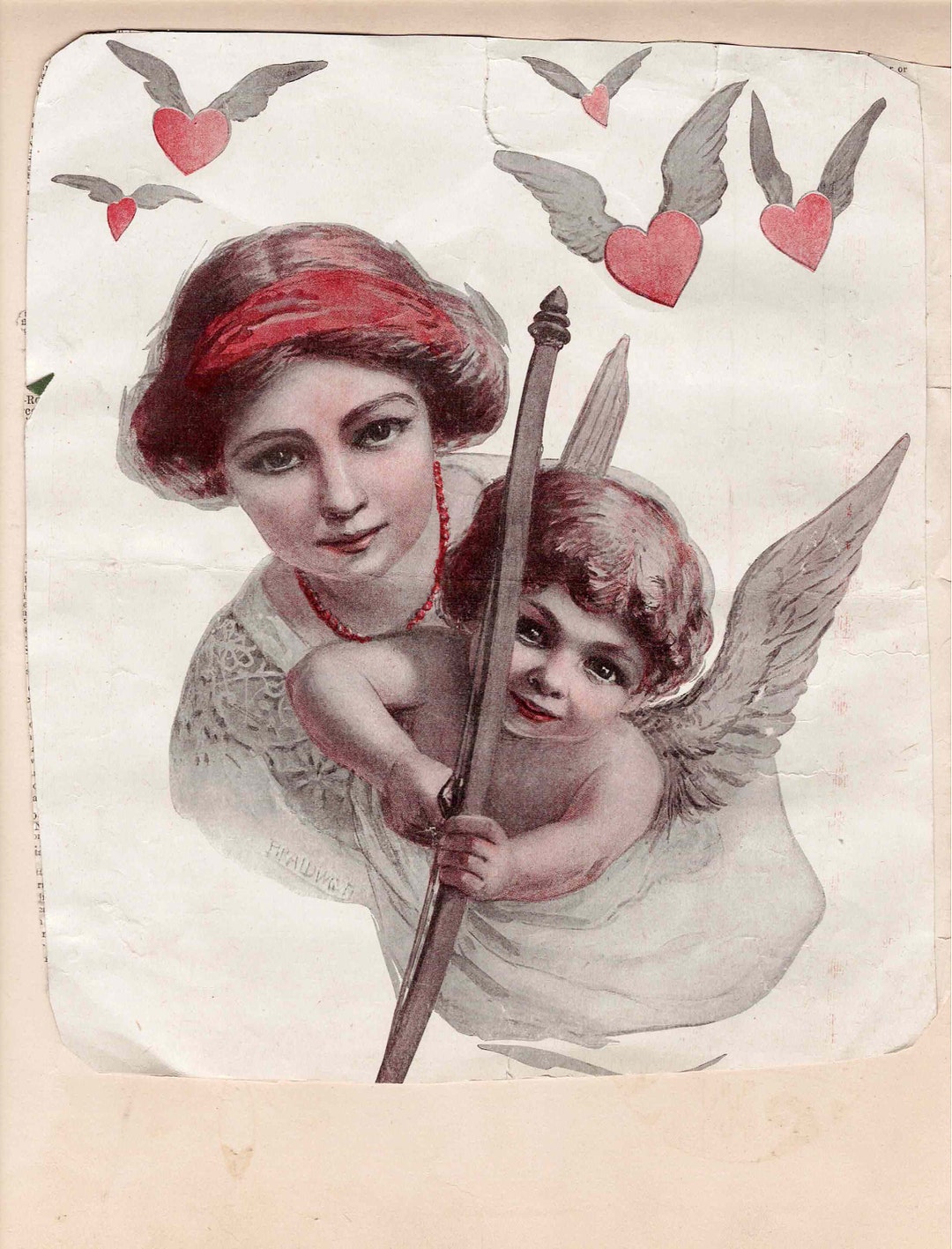 1920s Valentine Illustration From Colliers Magazine Pasted Into 1890s ...
