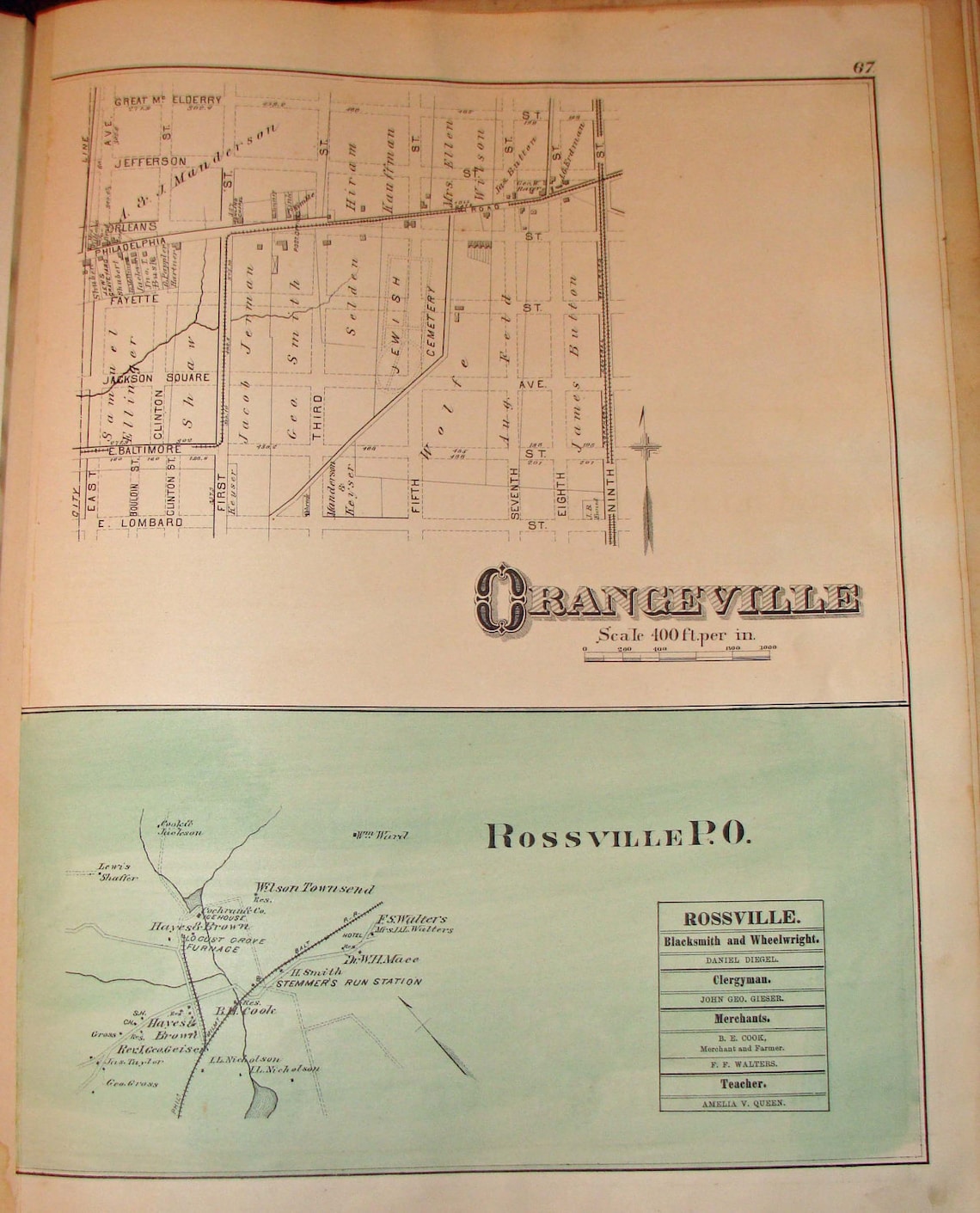 Antique Map of Orangeville and Map of Rossville PO From GM Hopkins ...