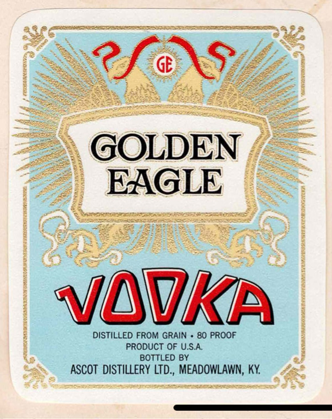 1940s Golden Eagle Vodka Bottle Labels - Meadowlawn, Kentucky - Antique ...
