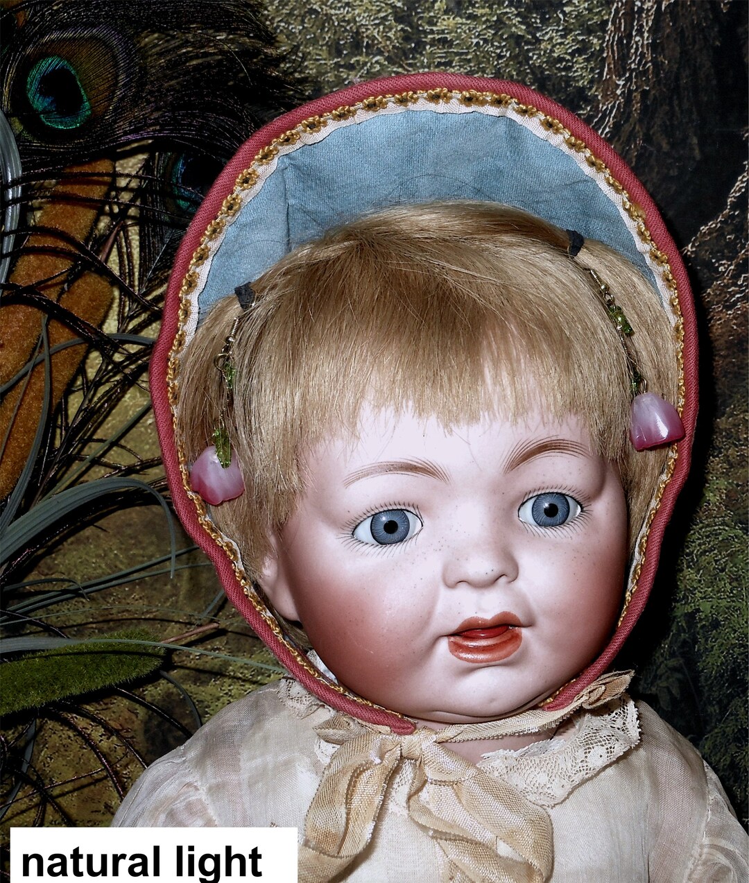 Darling Bonnet Early 1890s Needlepoint Flowers Brim for 13 Inch Doll ...