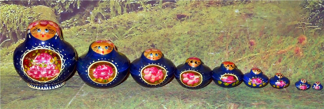 Darling Mini Nesting Dolls - 9 Tiny Vintage Dolls, Painted With Enamel ...