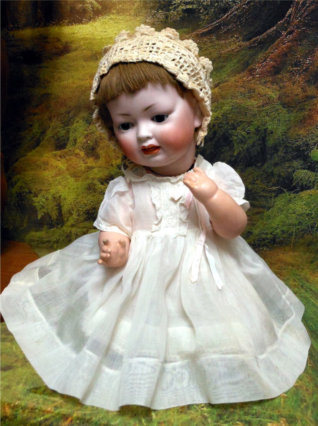 Kestner 151 Character Baby Antique Doll Original Wig, Organdy Dress and ...