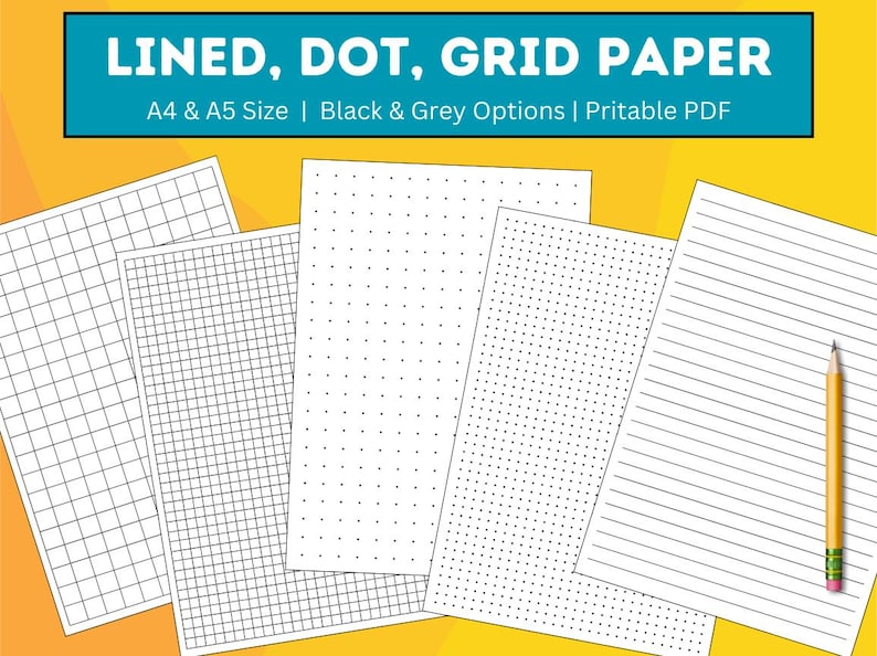 Lined Dot Grid Paper Printable, Writing Paper, Blank Notes, Study Note ...