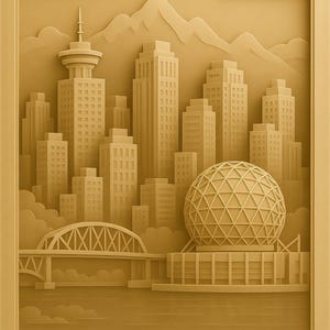 Vancouver Skyline Wall Art – 3D Paper Cut Art Print With Science World ...