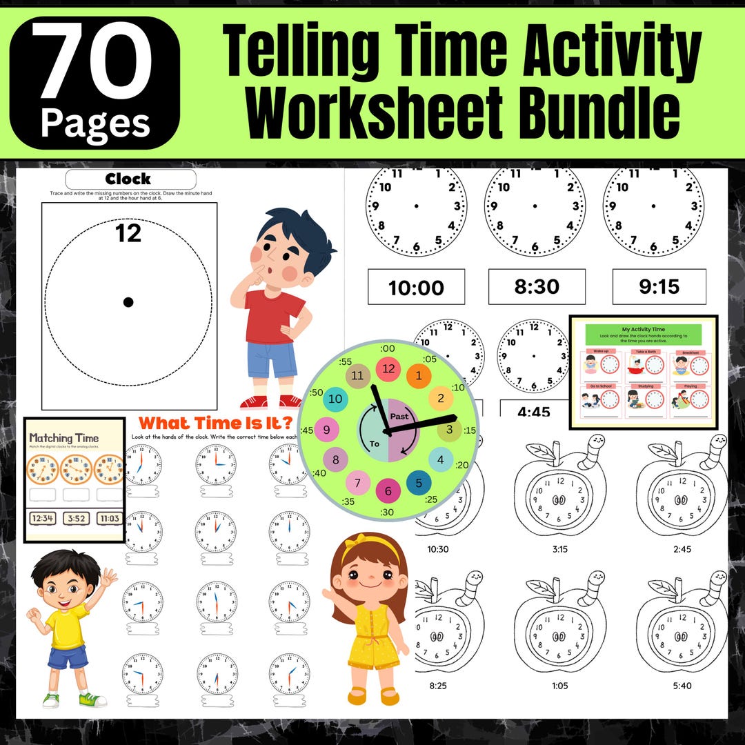 Telling Time Activity Worksheet Preschool Bundle | Learn to Tell Time ...