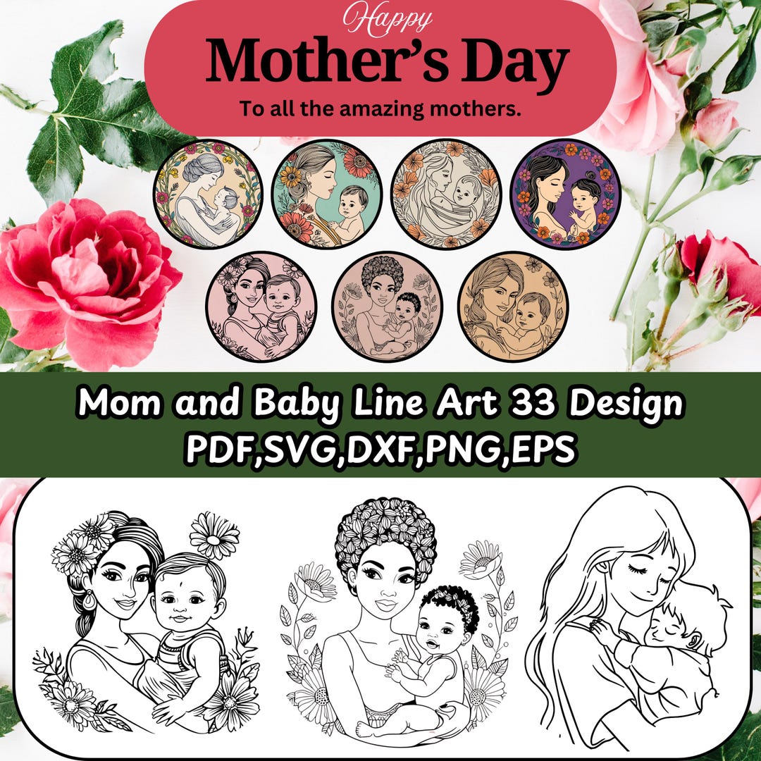 Mom and Baby Line Art SVG | Mother and Child Clipart | Minimalist ...