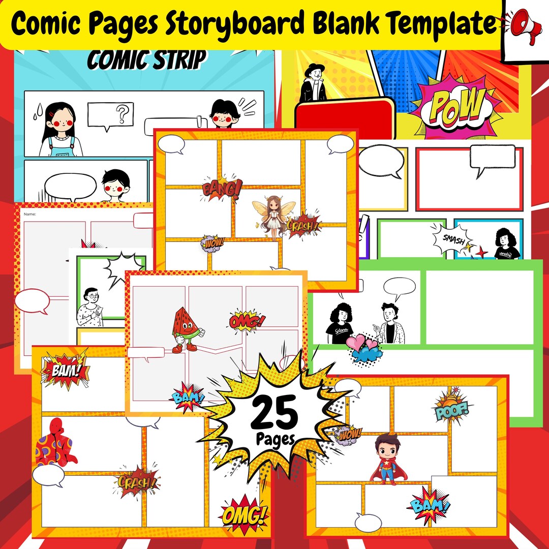Comic Pages Storyboard Blank Template Printable Comic Book Panels Comic ...